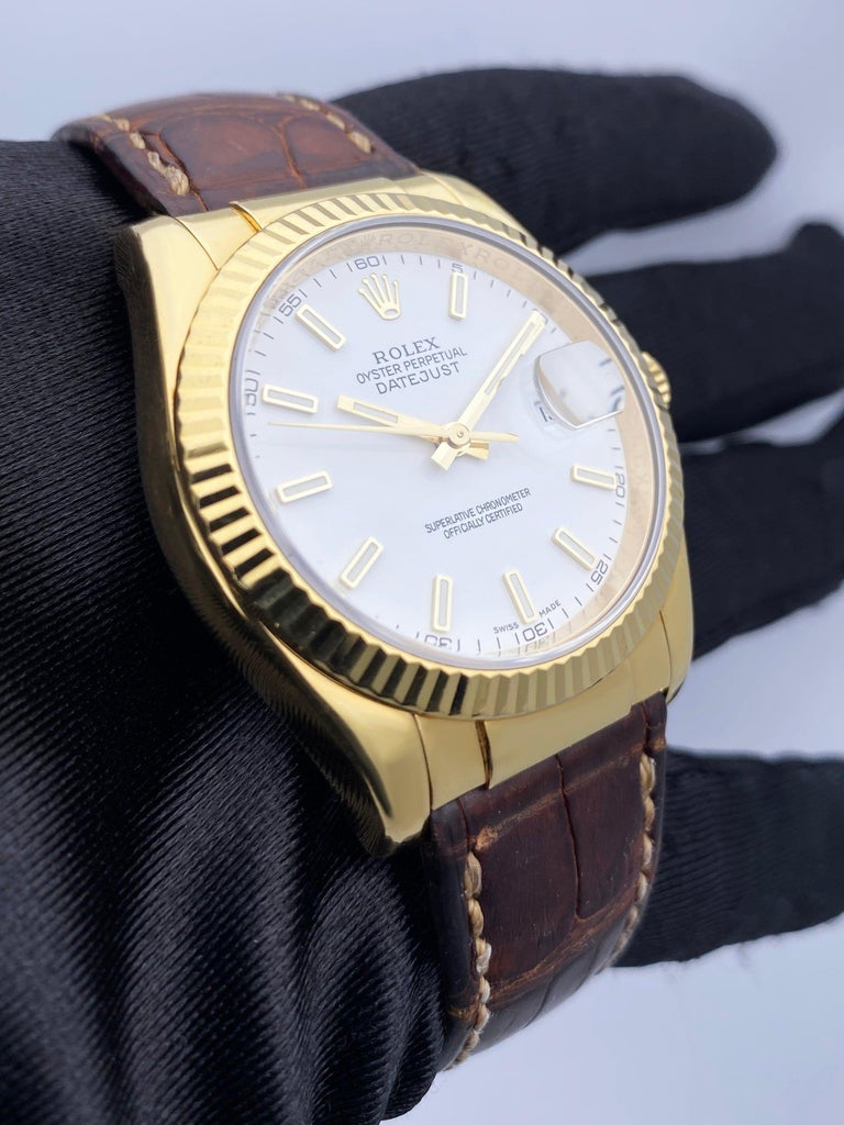 Rolex Datejust 116138 White Dial 18k Yellow Gold Mens Watch For Sale at ...