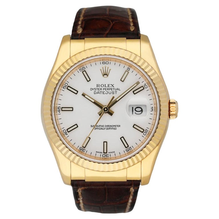 Rolex Datejust 116138 White Dial 18k Yellow Gold Mens Watch For Sale at ...