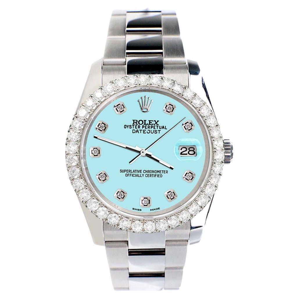Rolex Datejust 116200 36mm 2.7ct Diamond Bezel/Aqua Blue Diamond Dial ...