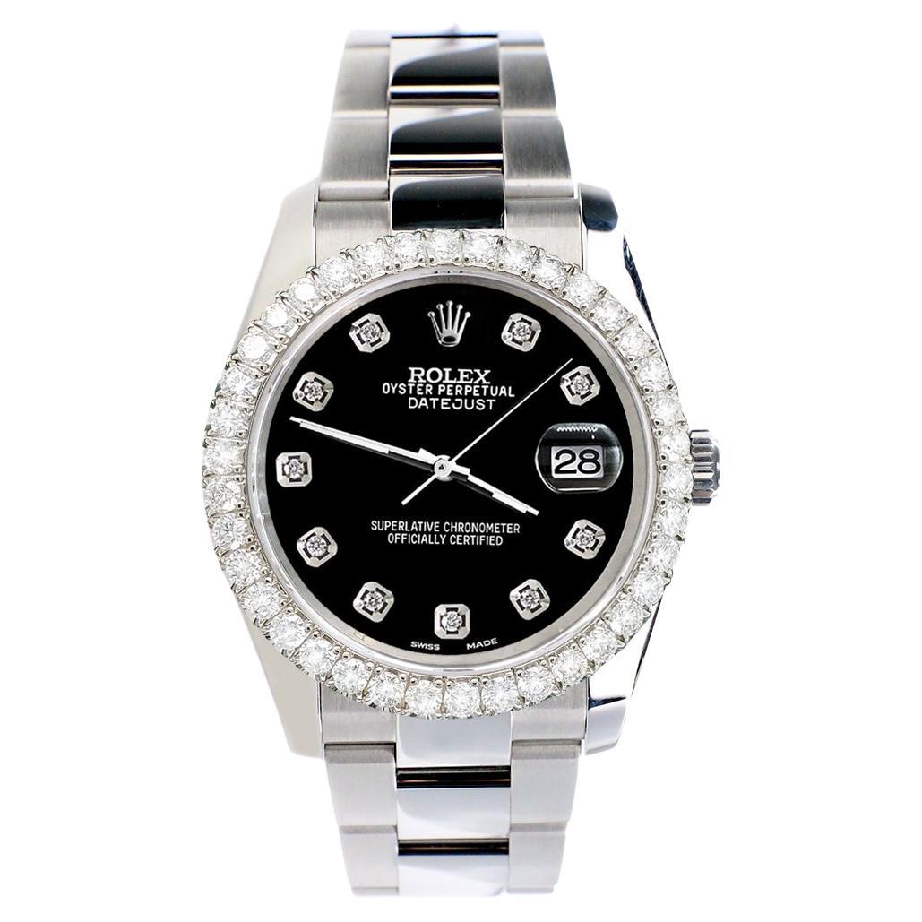 Rolex Datejust 116200 36mm 2.7ct Diamond Bezel/Black Diamond Dial Steel ...