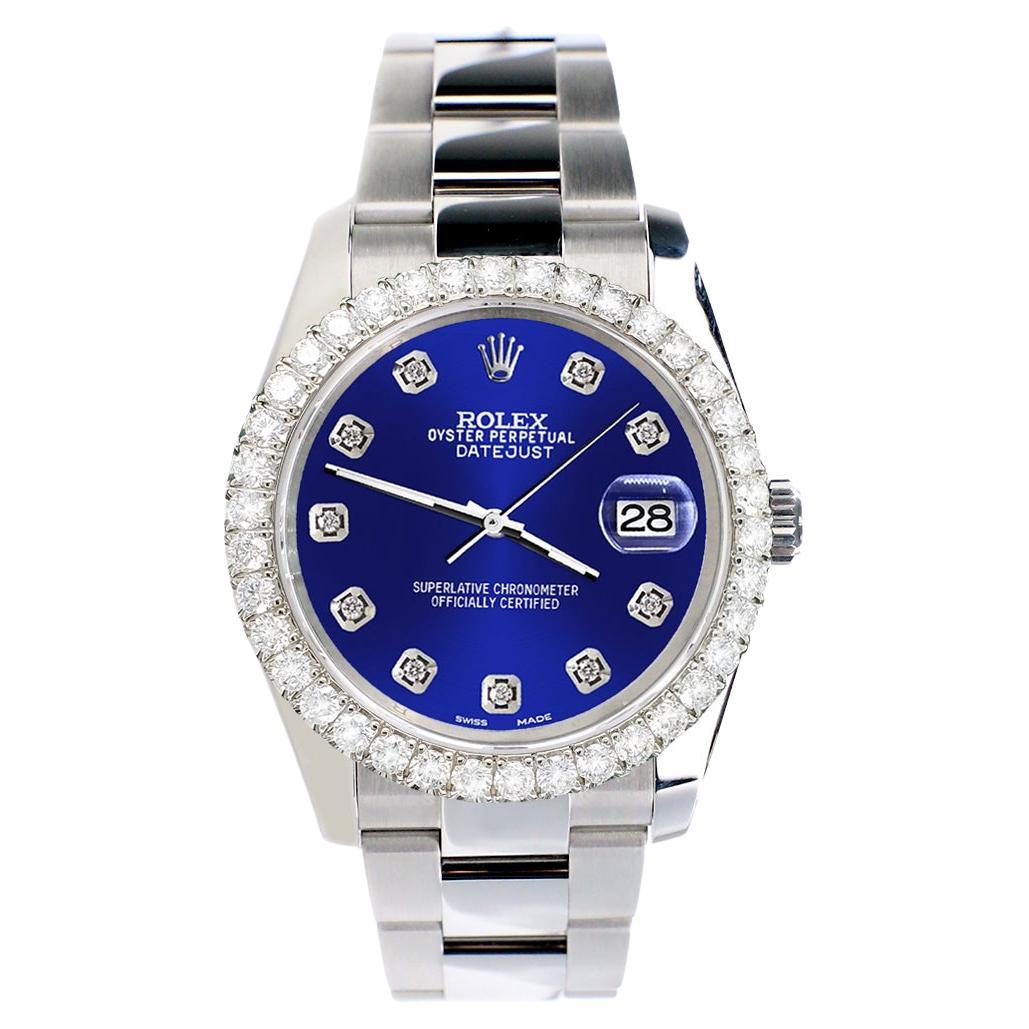 Rolex Datejust 116200 36mm 2.7ct Diamond Bezel/Navy Blue Diamond Dial ...