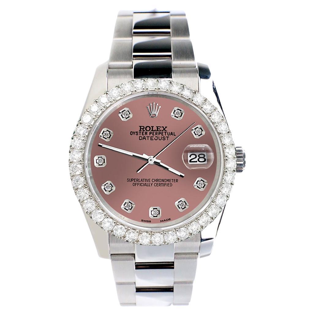 Rolex Datejust 36mm 18k Everose Gold Diamond Bezel Palm-Motif Dial ...