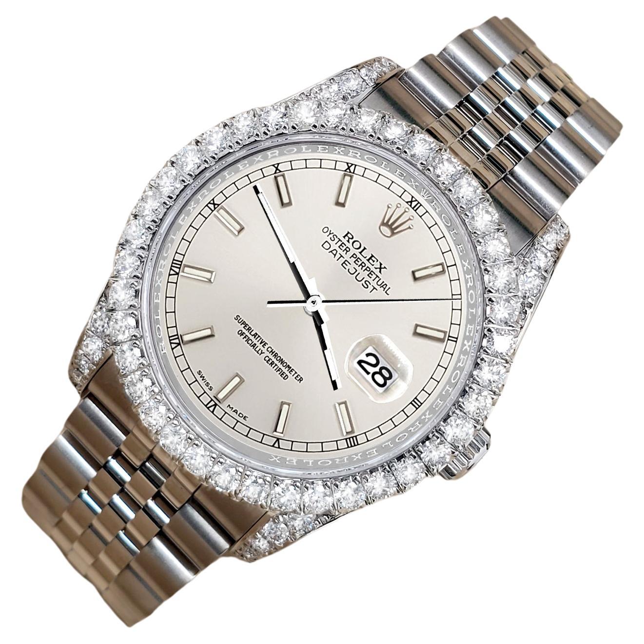 Rolex Datejust 116200 36mm 3.9CT Diamond Bezel/Lugs/White Roman Dial ...