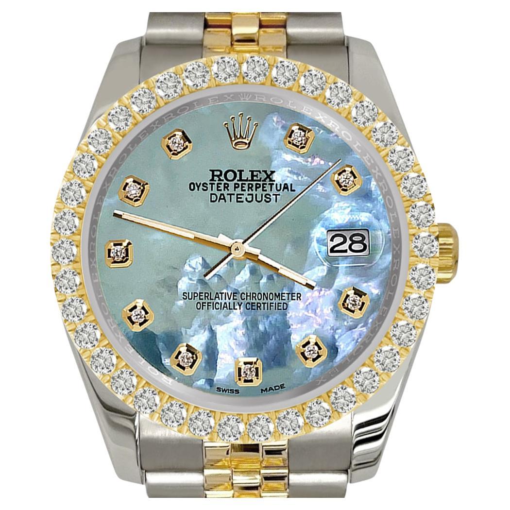 Rolex Datejust 116233 36mm 3.05CT Diamond Bezel/Aquamarine Blue Dial ...