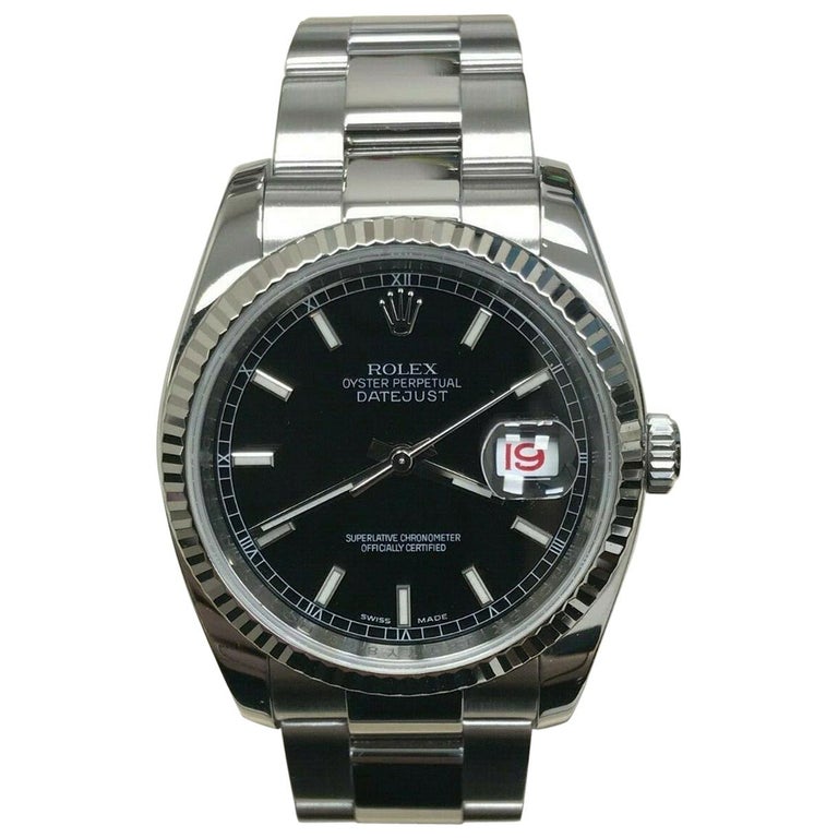 Rolex Datejust 116234 Black Dial Stainless Steel and 18 Karat White ...