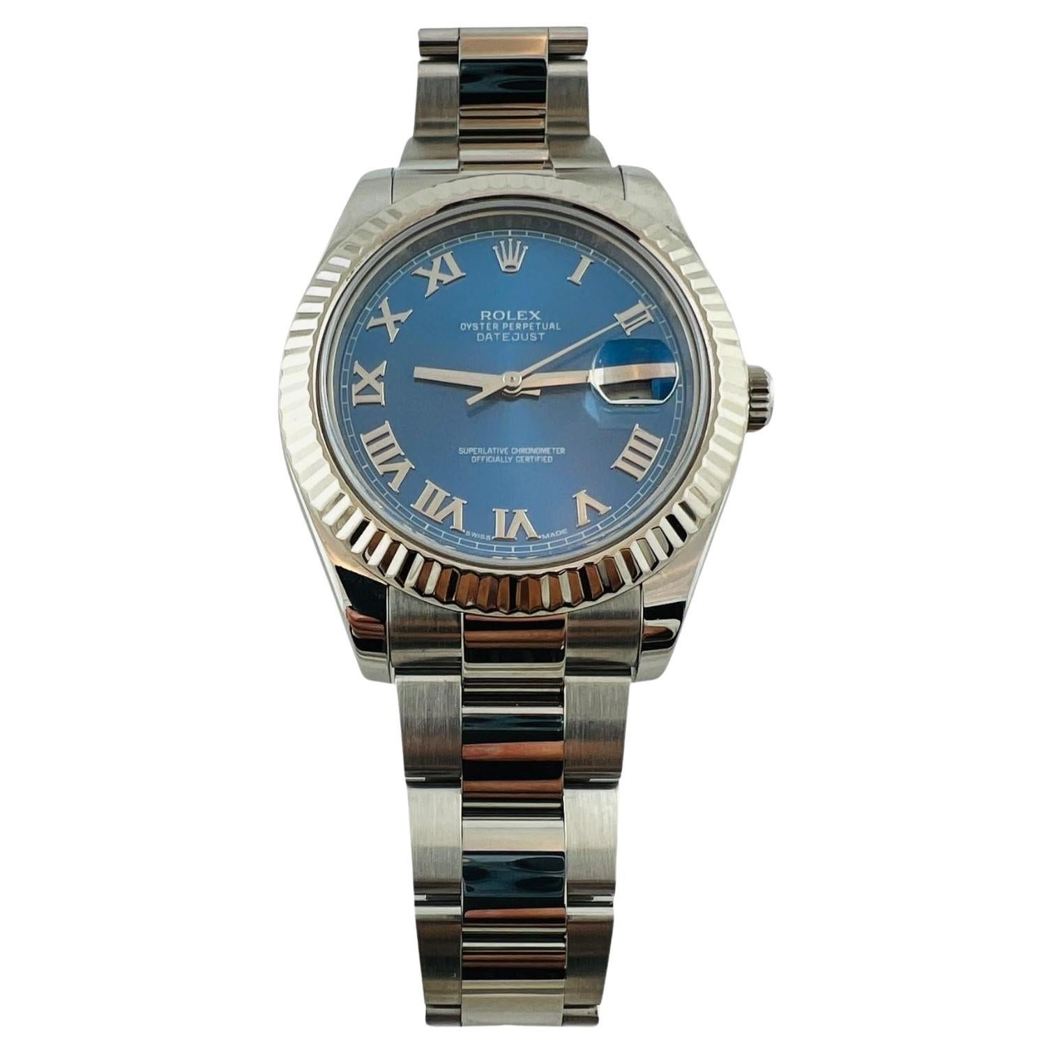 Rolex Datejust 116334 Blue Roman Dial Men's Watch Box/Tag #15771 For ...