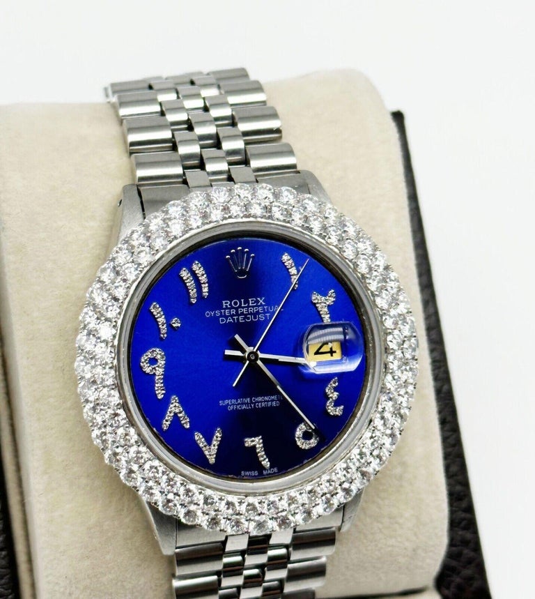 Rolex Datejust 1601 Blue Diamond Arabic Markers Diamond Bezel Stainless ...