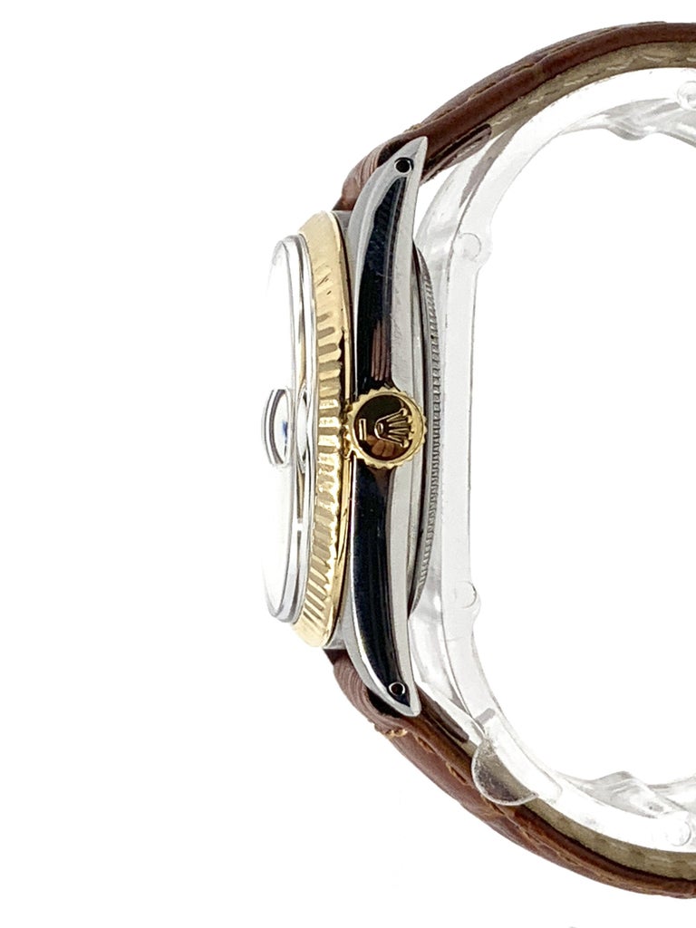 Rolex Datejust 1601 Two Tone Roman on Brown Leather For Sale at 1stDibs