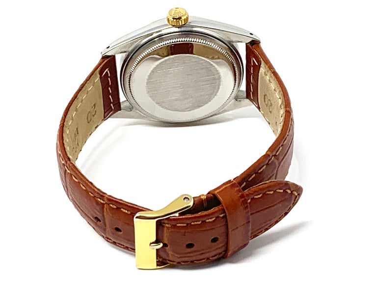 Rolex Datejust 1601 Two Tone Roman on Brown Leather For Sale at 1stDibs