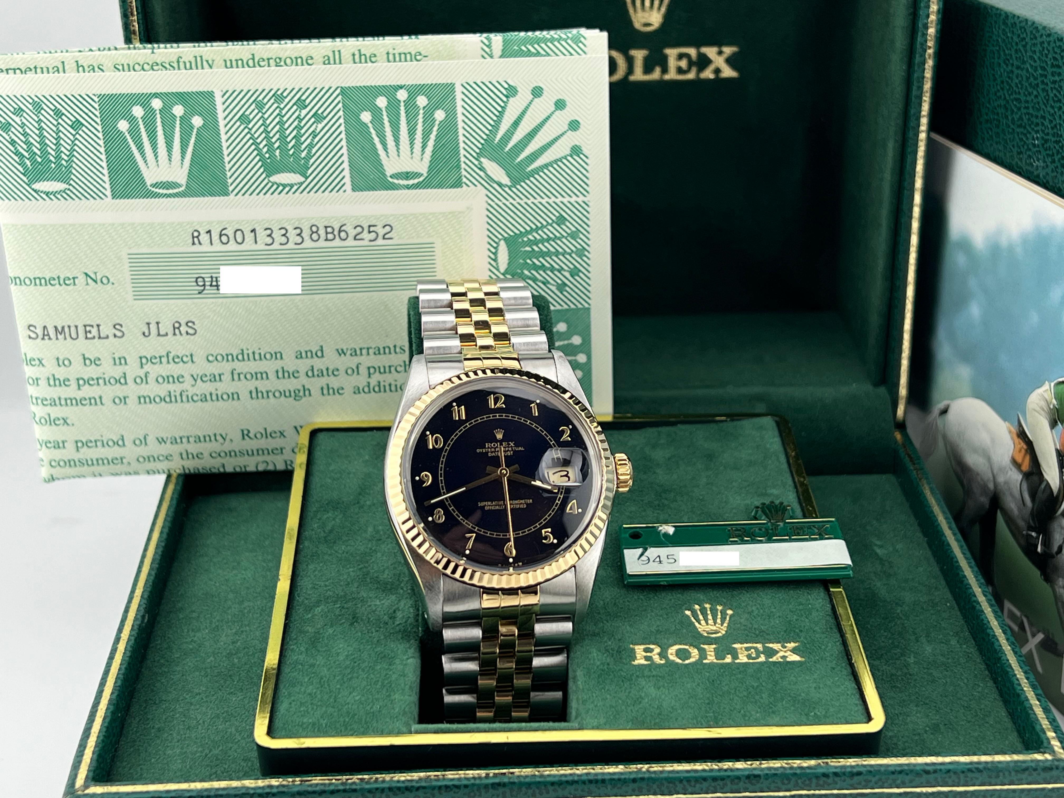 Rolex Datejust 16013 Blue Boiler Gauge Dial 18K Yellow Gold Steel Box ...