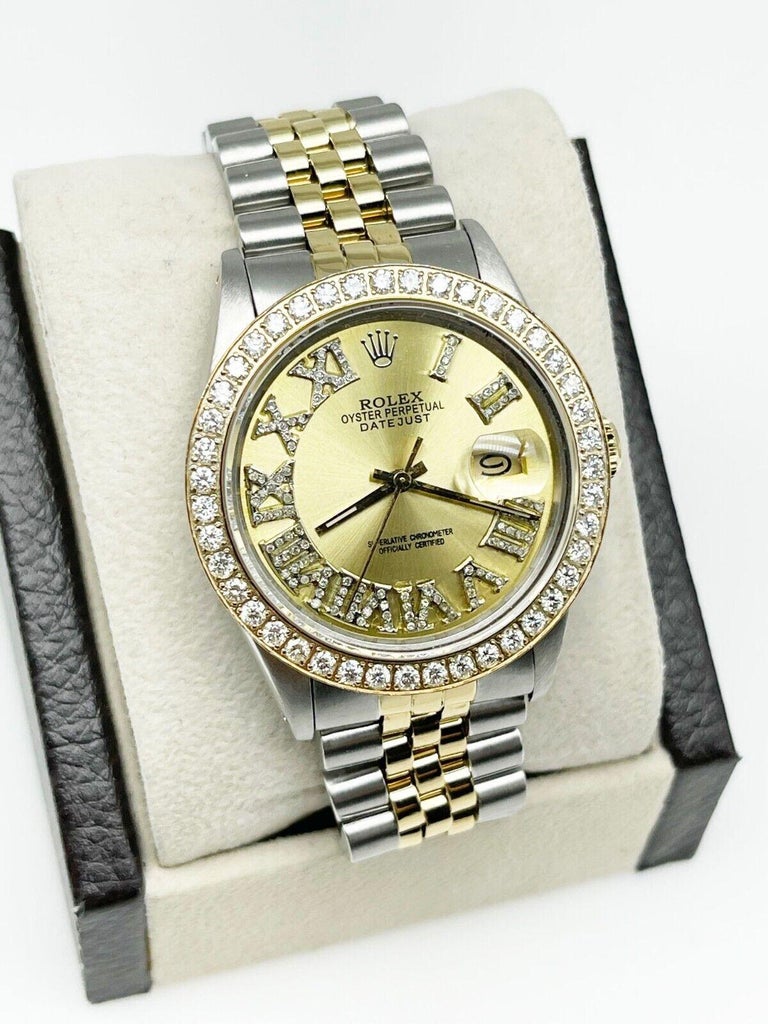 Rolex Datejust 16013 Champagne Roman Diamond Dial Bezel 18K Gold ...