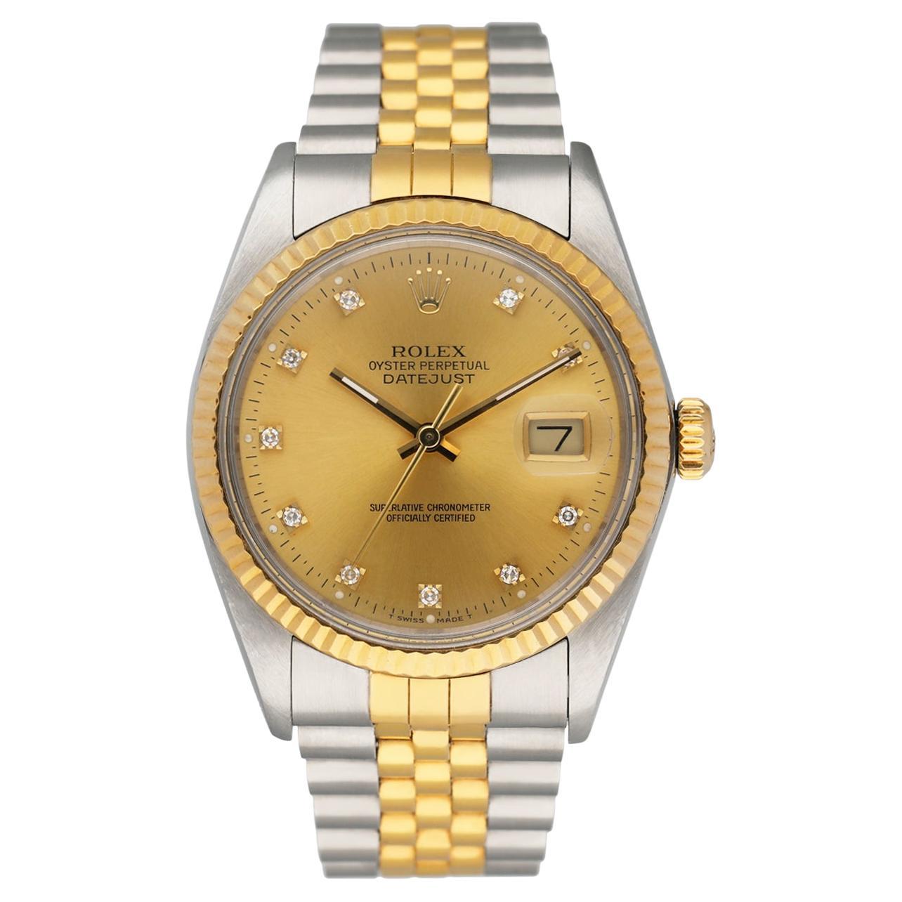 Rolex Datejust 16013 Two-Tone Red Diamond Dial Gold Diamonds and Rubi ...