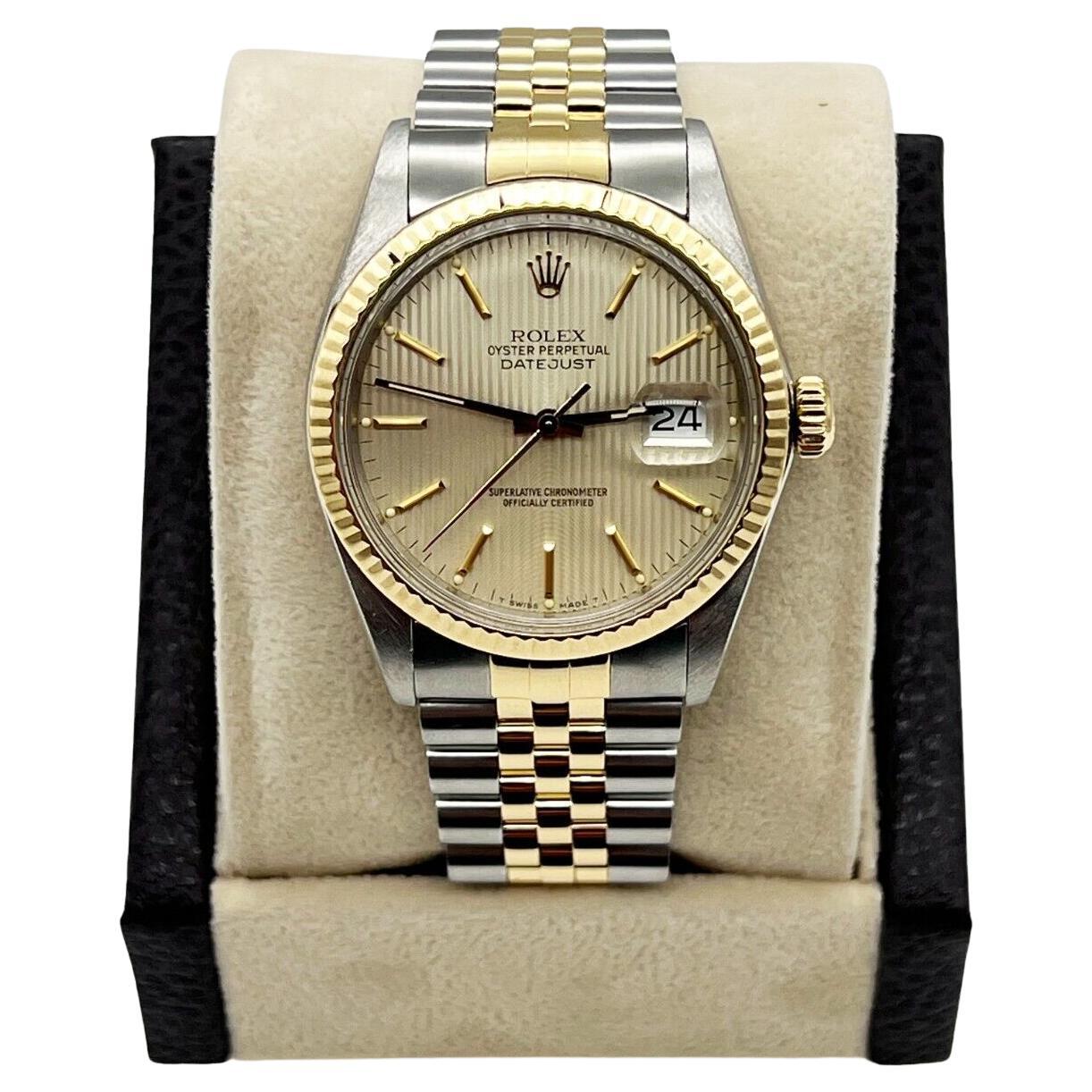Rolex Datejust 16013 Tapestry Dial 18K Yellow Gold Stainless Steel For ...