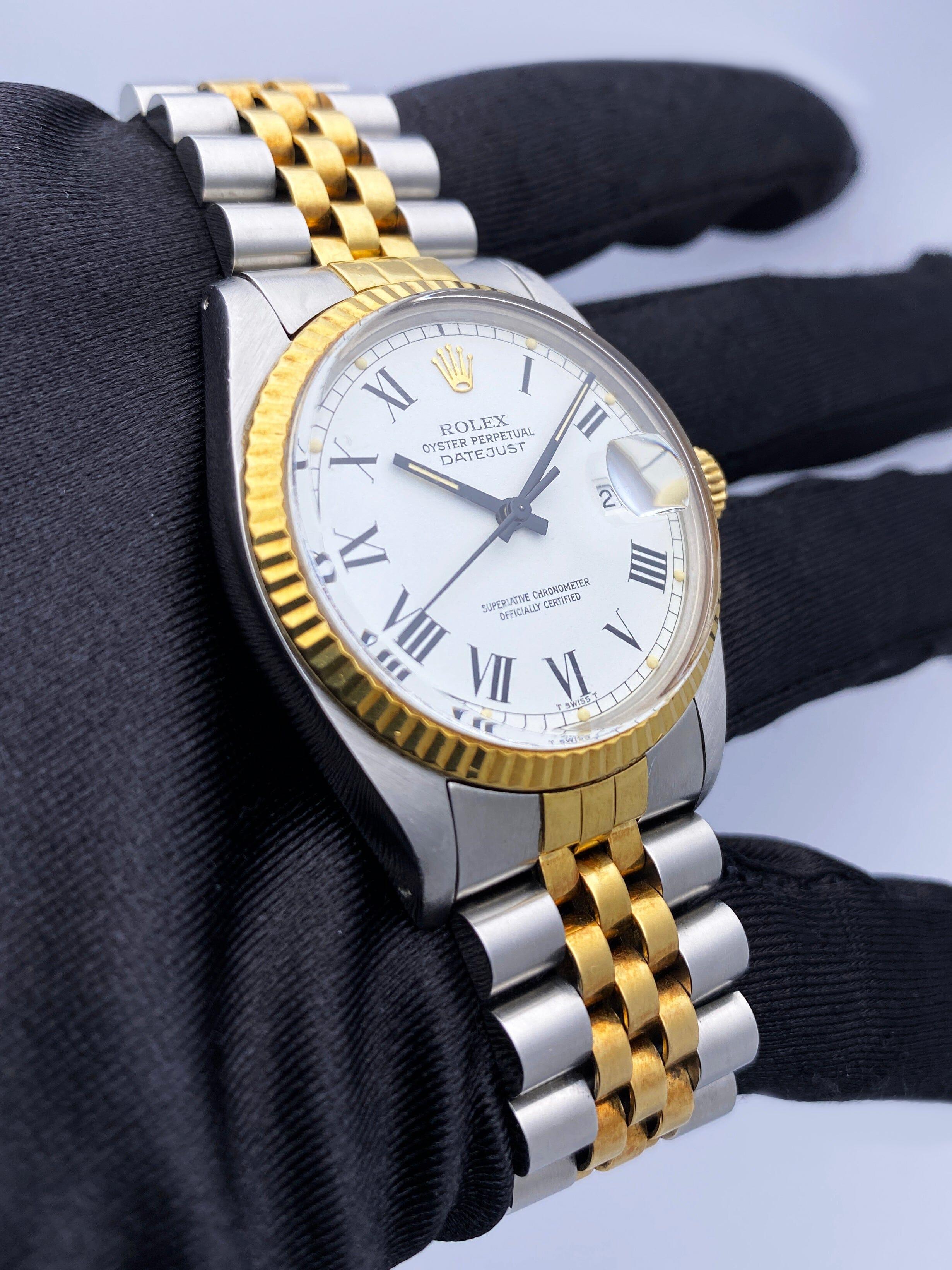 Rolex Datejust 16013 White Buckley Dial Two Tone Mens Watch For Sale at ...