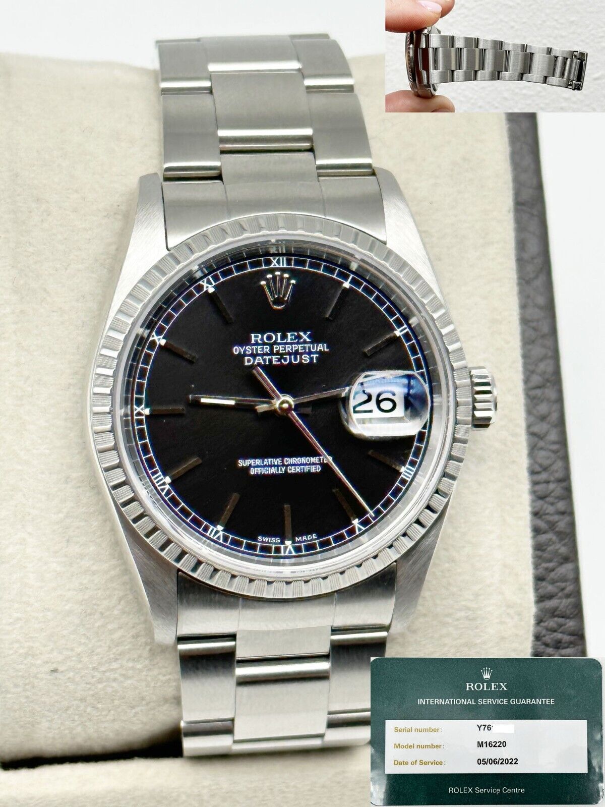 Rolex Datejust 16220 Black Dial Stainless Steel 2022 Service Paper For ...