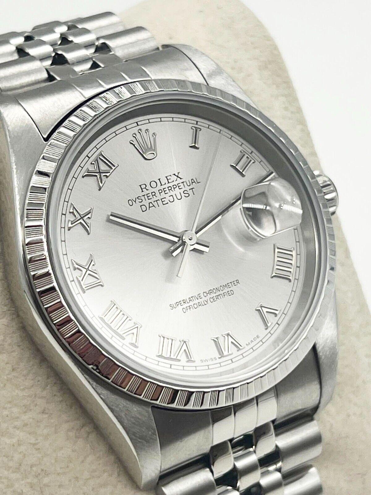 Rolex Datejust 16220 Silver Roman Dial Stainless Steel For Sale at 1stDibs