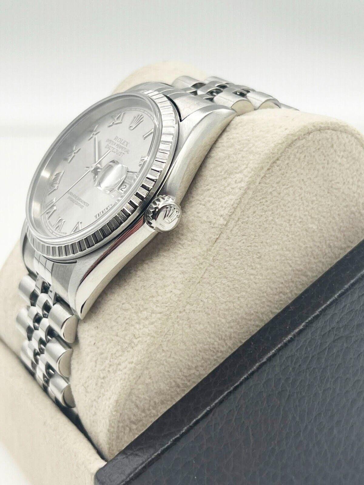 Rolex Datejust 16220 Silver Roman Dial Stainless Steel For Sale at 1stDibs