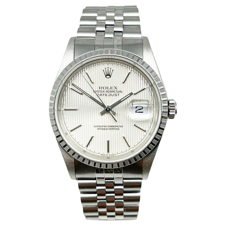 Rolex Datejust 16220 Silver Tapestry Dial Stainless Steel Box Paper For ...