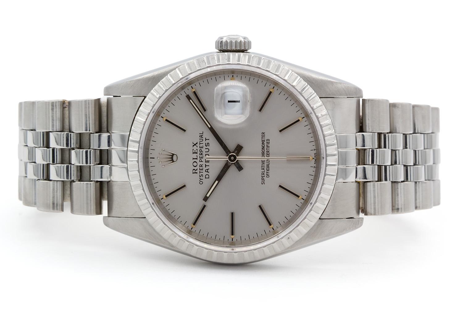 Rolex Datejust 16220 Steel 36mm Silver Stick Jubilee Engine-Turned ...
