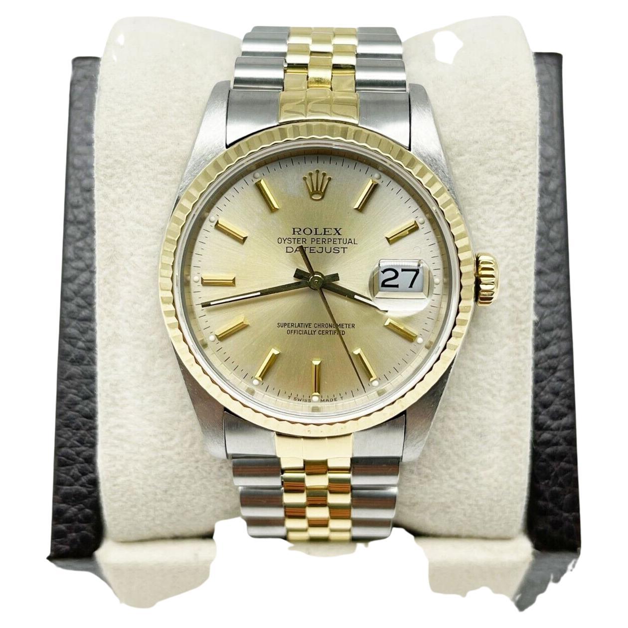 Vintage Rolex 1601 Datejust 18 Karat Yellow Gold with Leather Band ...