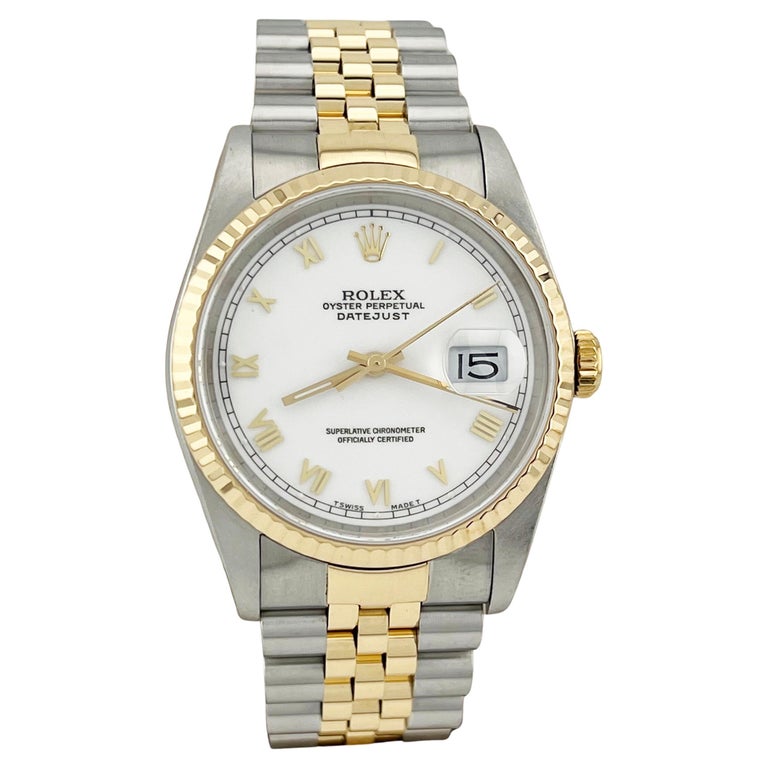 Rolex Datejust 16233 36mm White Roman Dial 18K Yellow Gold Stainless Steel - Great Gifts Club