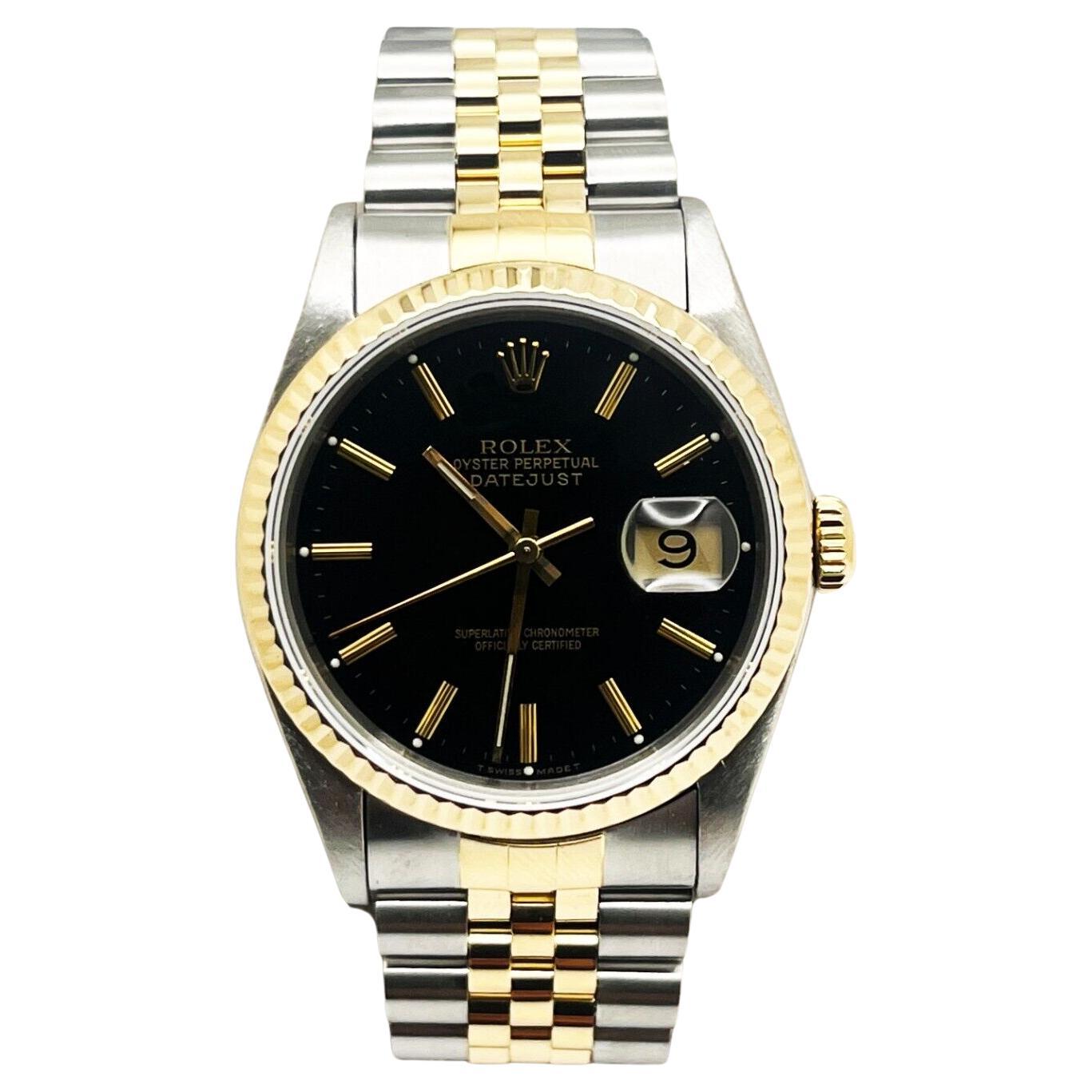 Rolex Datejust 16233 Blue Dial Diamond Bezel 18K Yellow Gold Stainless ...