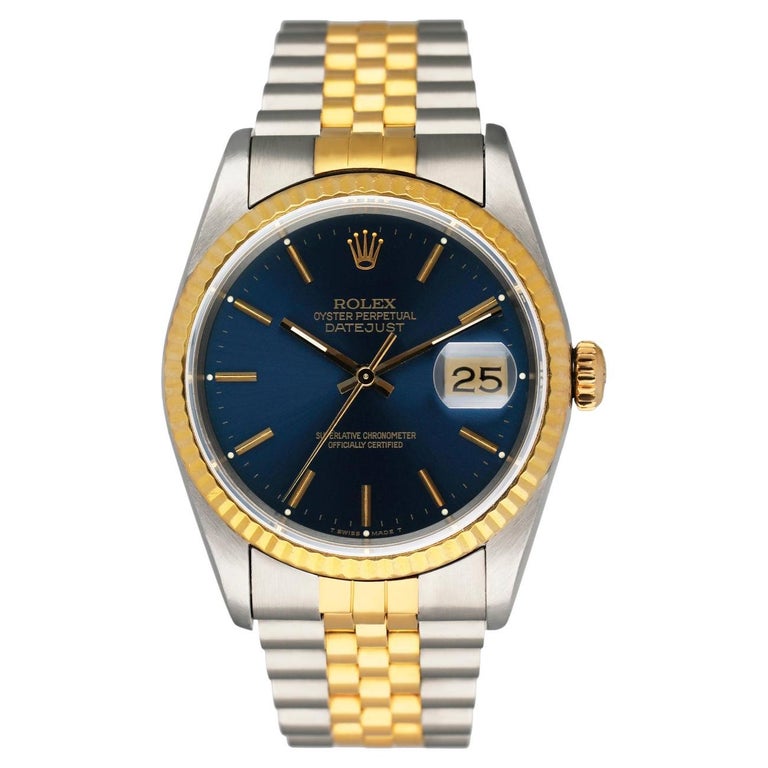 Rolex Datejust 16233 Blue Dial Mens Watch Box and Papers at 1stDibs