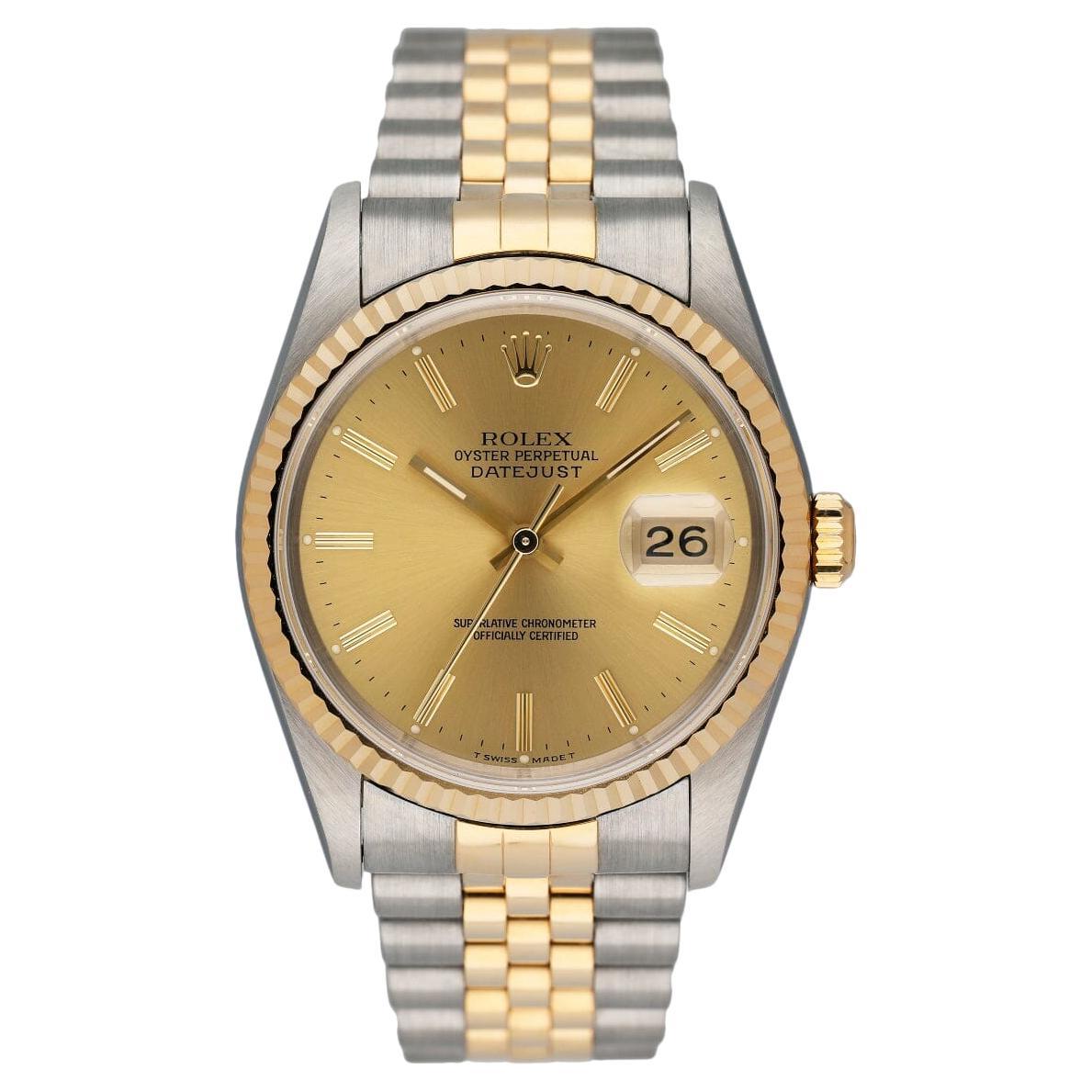 Rolex Datejust 16233 Champagne Dial Mens Watch Box Papers at 1stDibs