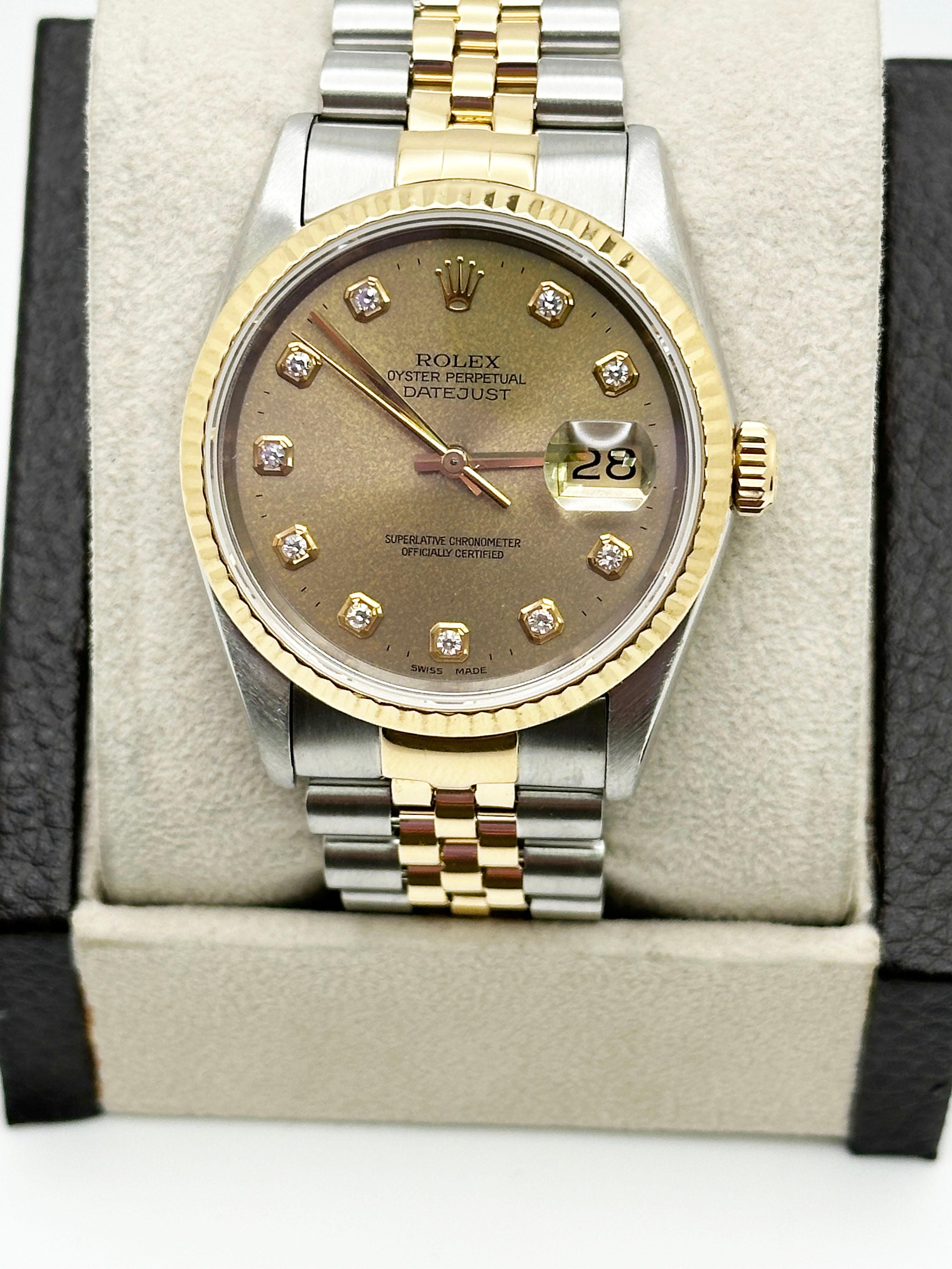 Rolex Datejust 16233 Champagne Tropical Diamond Dial 18K Gold and Steel ...
