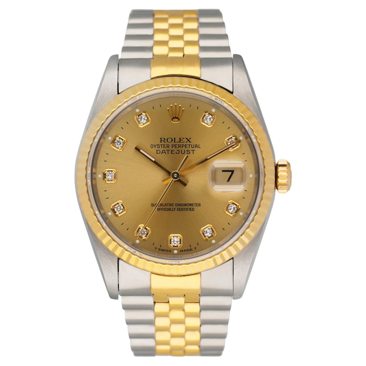 Rolex 16233 Datejust Gold Tapestry Dial Watch at 1stDibs