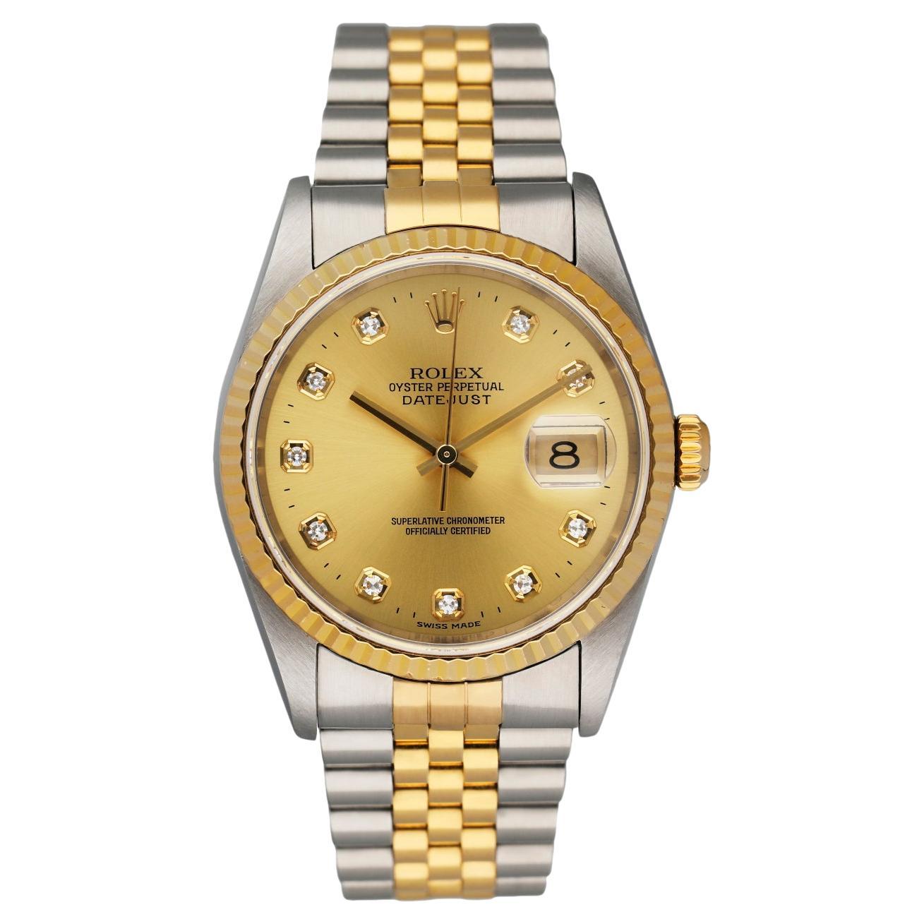 Rolex 16233 Datejust Gold Tapestry Dial Watch at 1stDibs