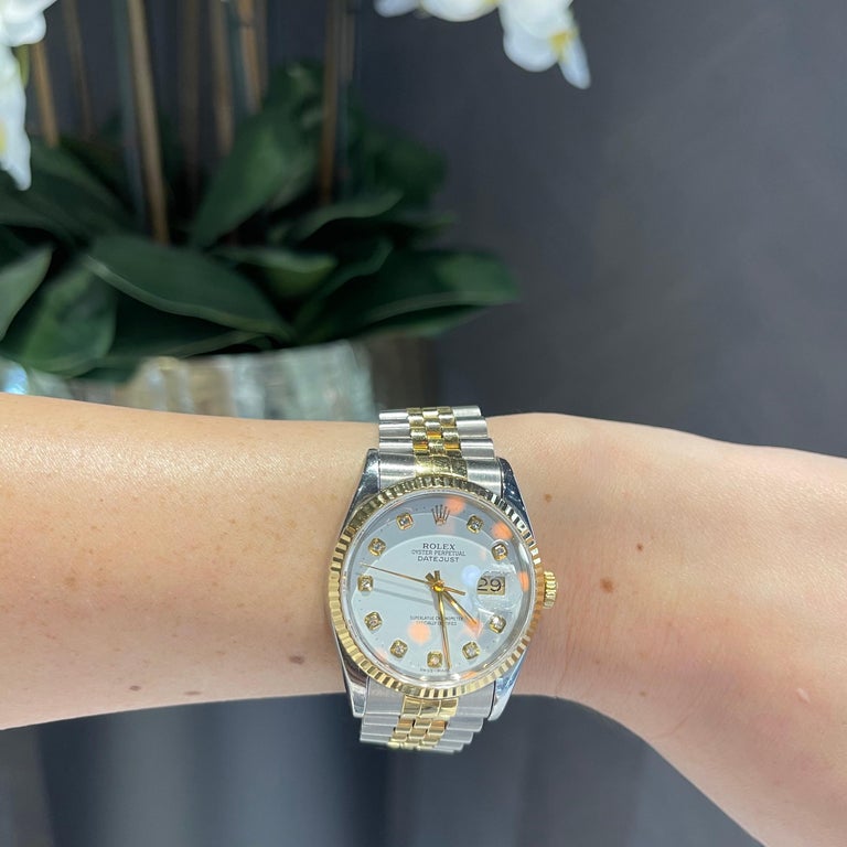 Rolex Datejust 16233 Diamonds 18k Yellow Gold and Steel Jubilee 36mm Watch For Sale at 1stDibs