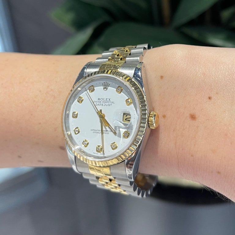Rolex Datejust 16233 Diamonds 18k Yellow Gold and Steel Jubilee 36mm Watch For Sale at 1stDibs