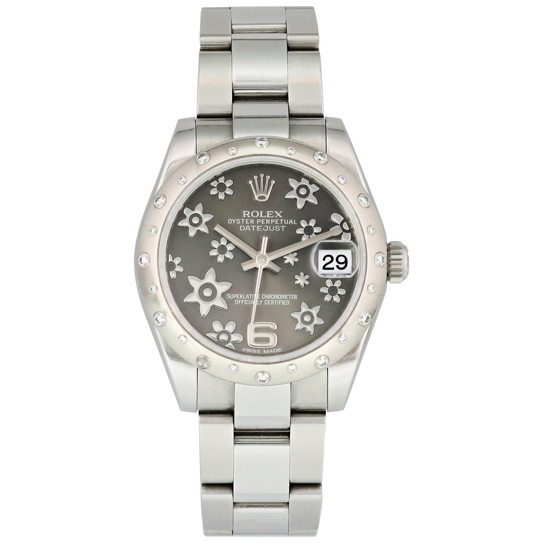 Rolex Datejust 178344 Diamond Bezel Rhodium Dial Midsize Ladies Watch ...