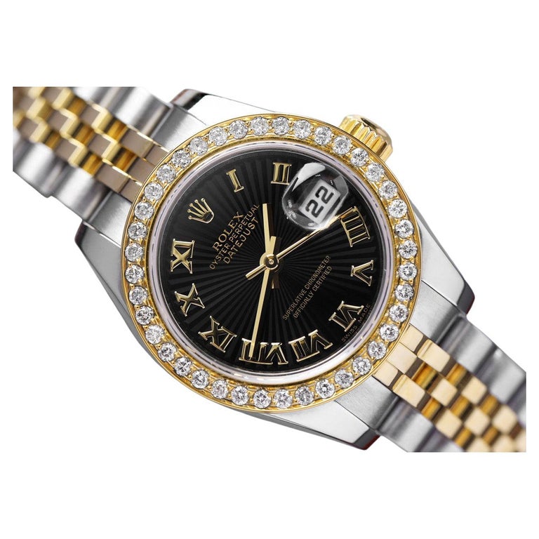 Rolex Datejust 179173 Steel and Yellow Gold Watch Factory Black Sundust ...