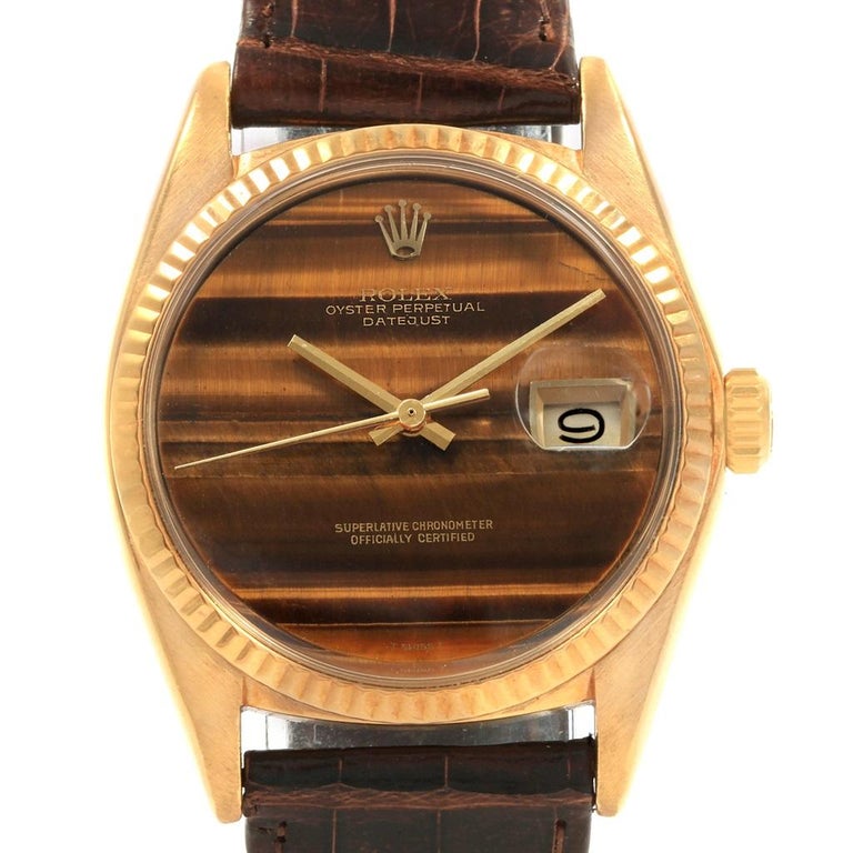 Rolex Datejust 18 Karat Yellow Gold Tiger Eye Dial Vintage Men’s Watch ...