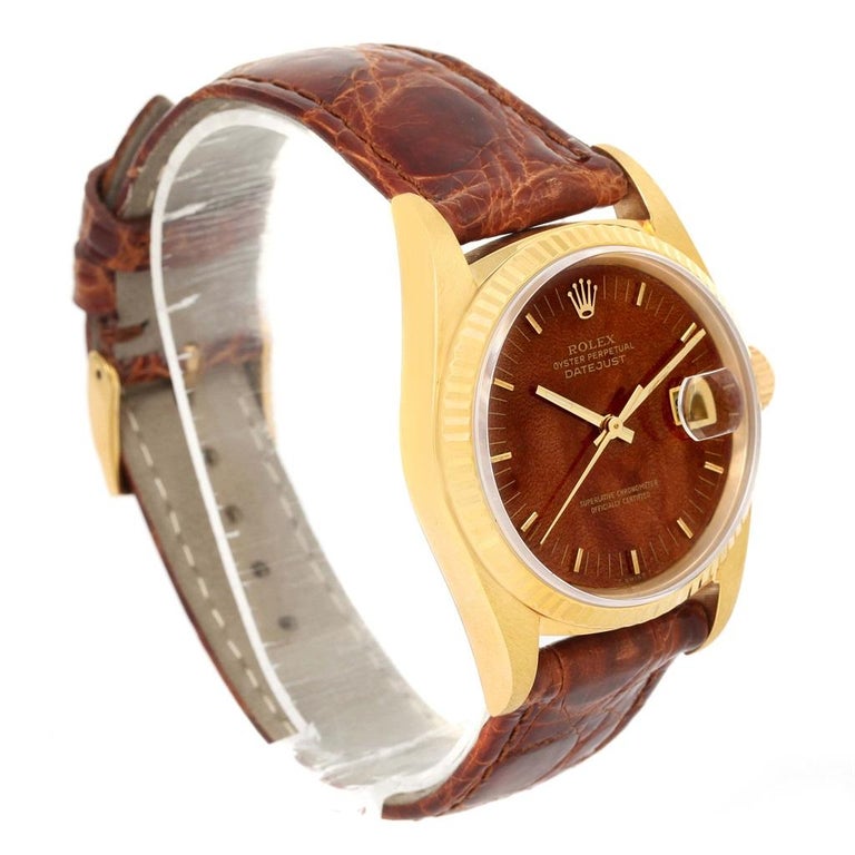 Rolex Datejust 18 Karat Yellow Gold Wood Dial Vintage Men's Watch 16018 ...
