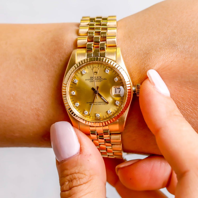 Rolex Datejust 18 Karat Gold Champaign Diamond Dial Jubilee Bracelet ...