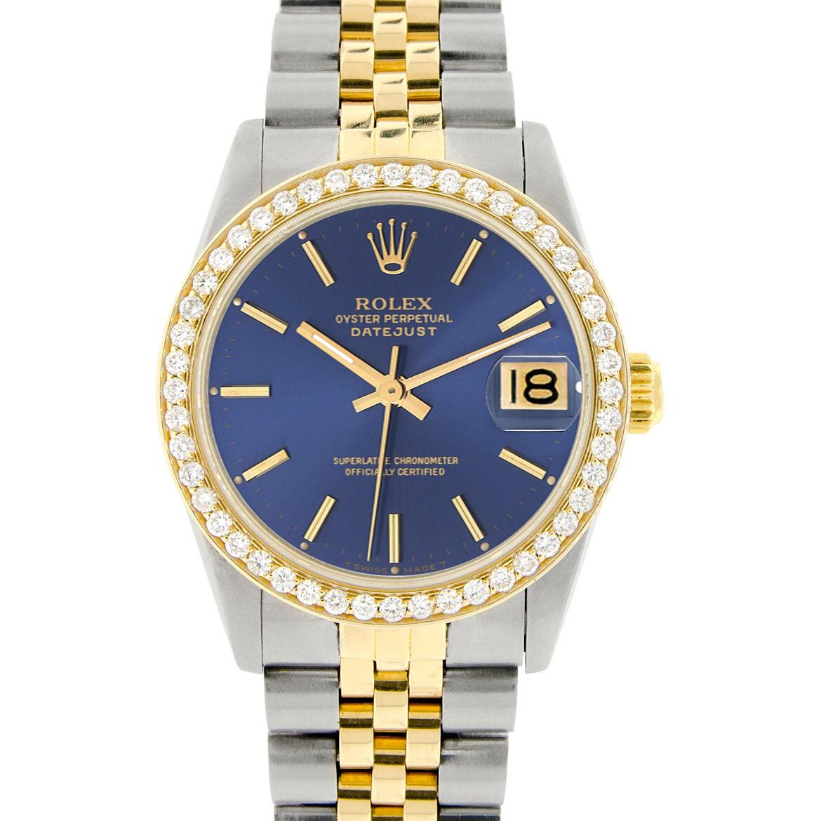 Rolex Datejust 2-tone 31mm 68273 Blue Index Watch With 0.95ct Diamond ...