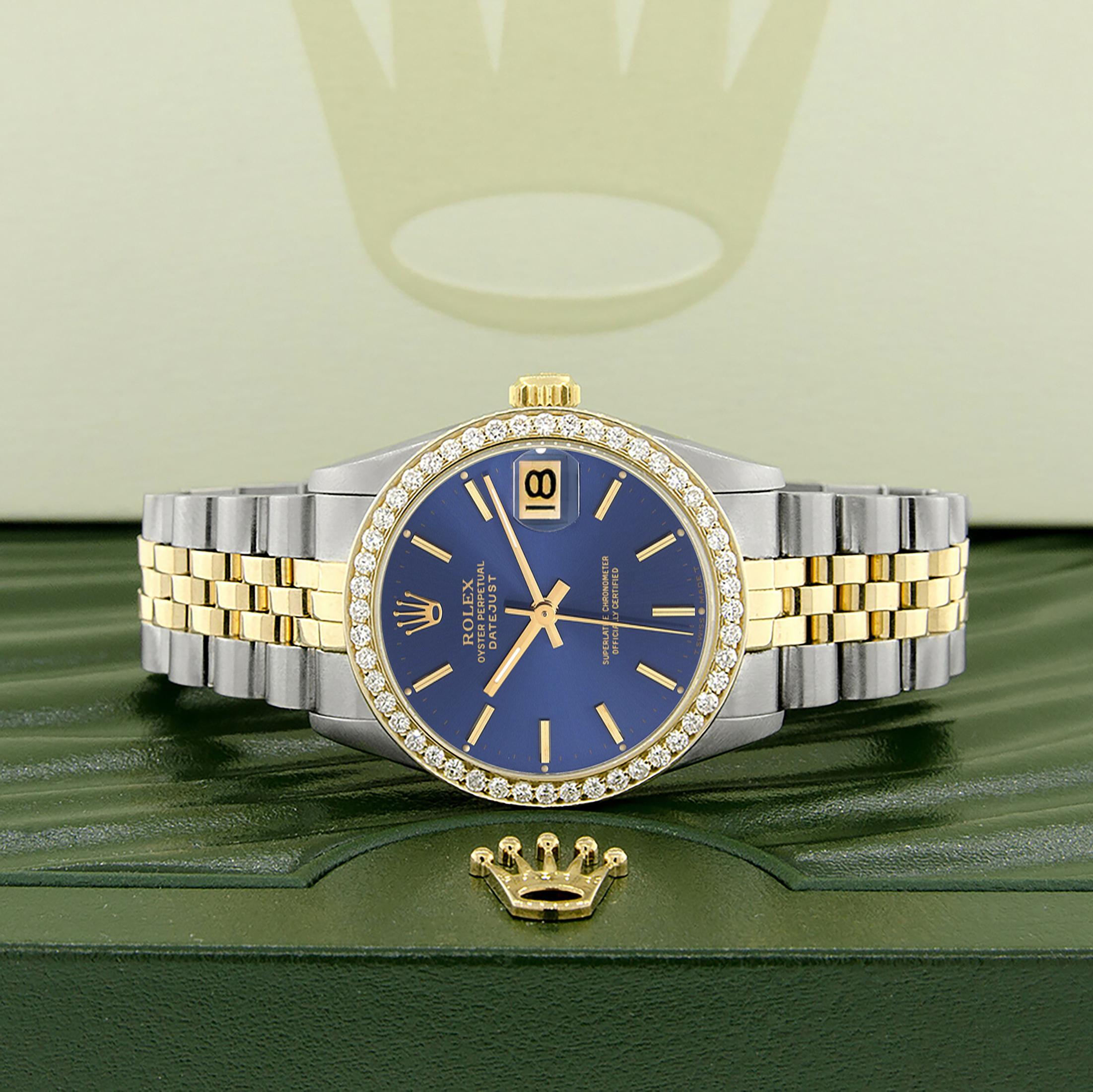 Rolex Datejust 2-tone 31mm 68273 Blue Index Watch With 0.95ct Diamond ...