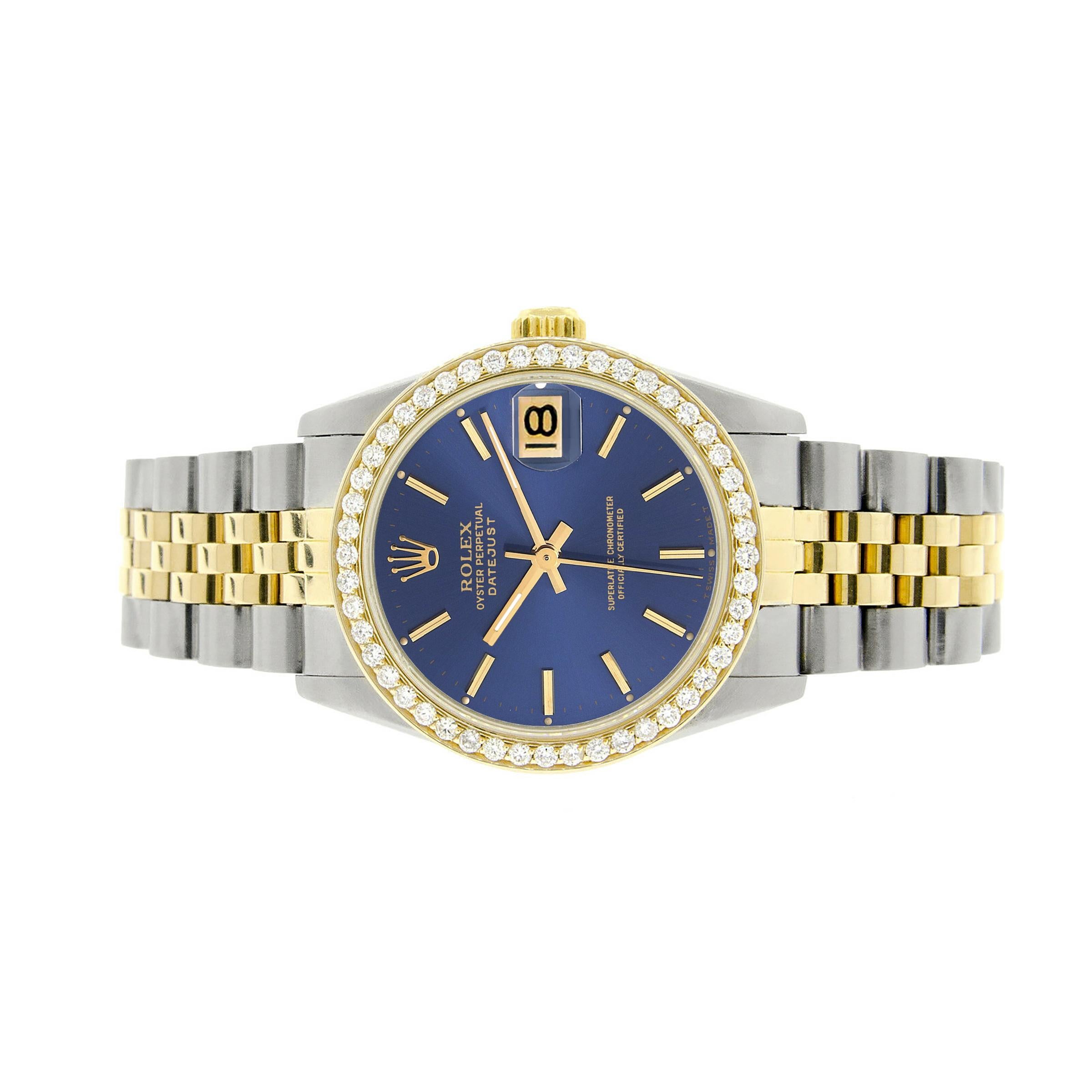 Rolex Datejust 2-tone 31mm 68273 Blue Index Watch With 0.95ct Diamond ...