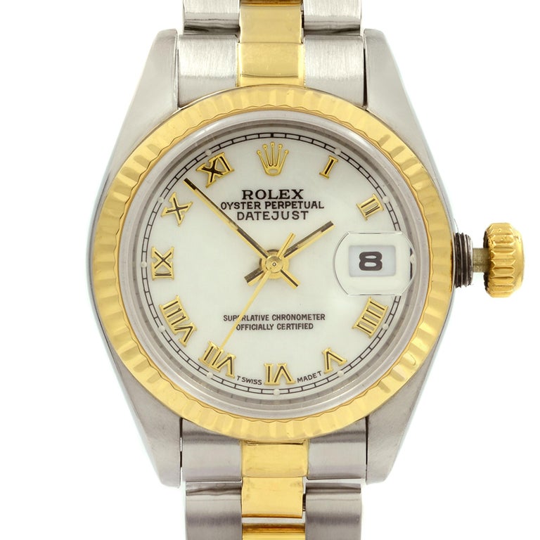 Rolex Datejust 26 18 Karat Gold Steel No Hole White Roman Dial Lady ...