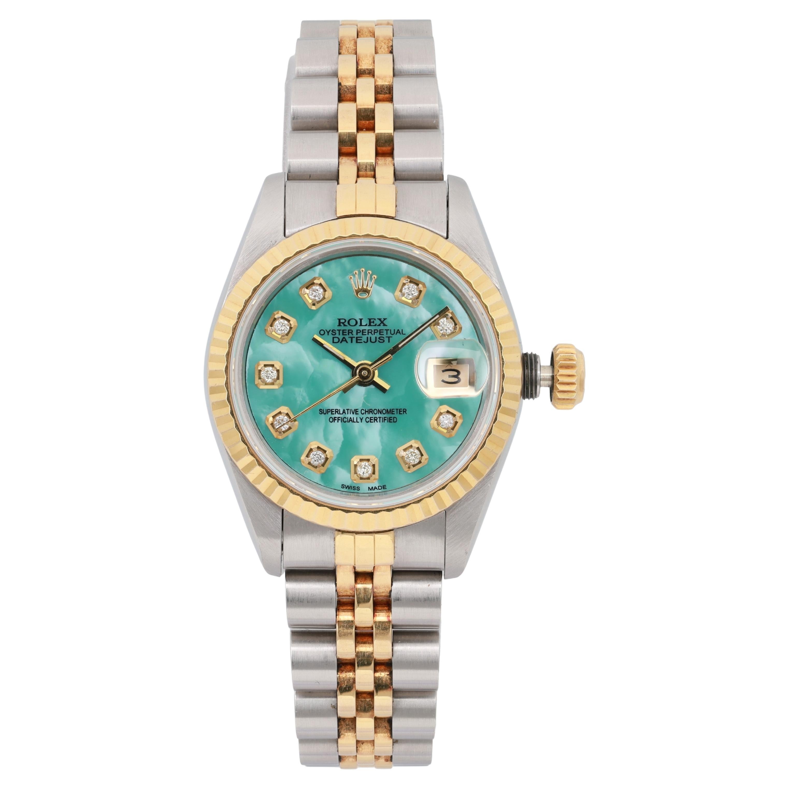Rolex Datejust 26 Steel 18K Gold Custom Green Turquoise Diamond Dial ...