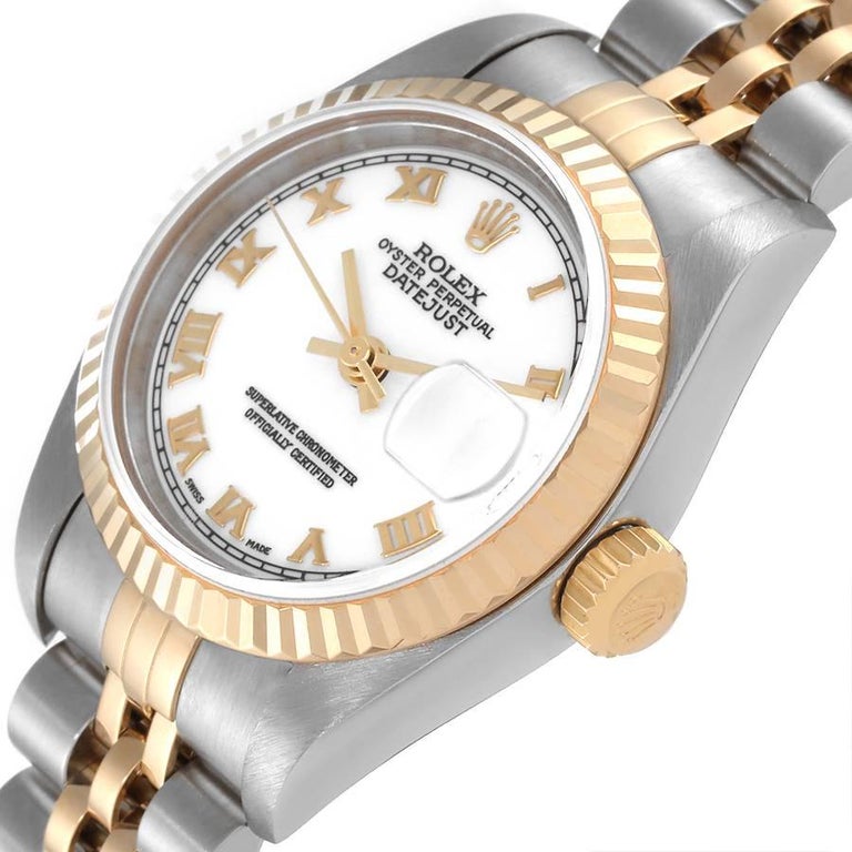 Rolex Datejust 26 Steel Yellow Gold White Roman Dial Watch 79173 Box ...