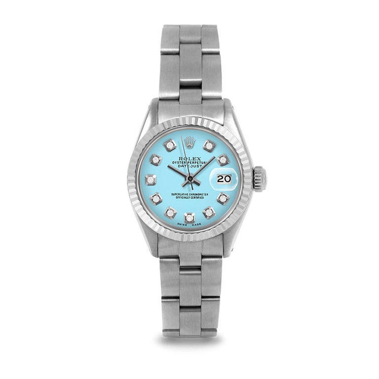 Rolex Datejust 6917 Custom Turquoise Diamond Dial Oyster Band Fluted ...