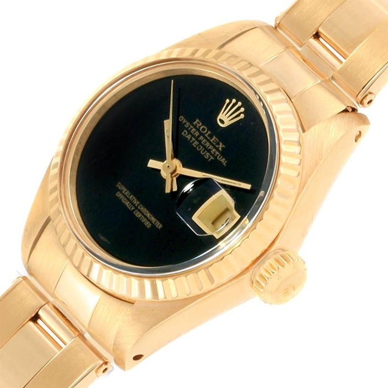 Rolex Datejust Yellow Gold Black Onyx Dial Ladies Watch 6917 For Sale ...