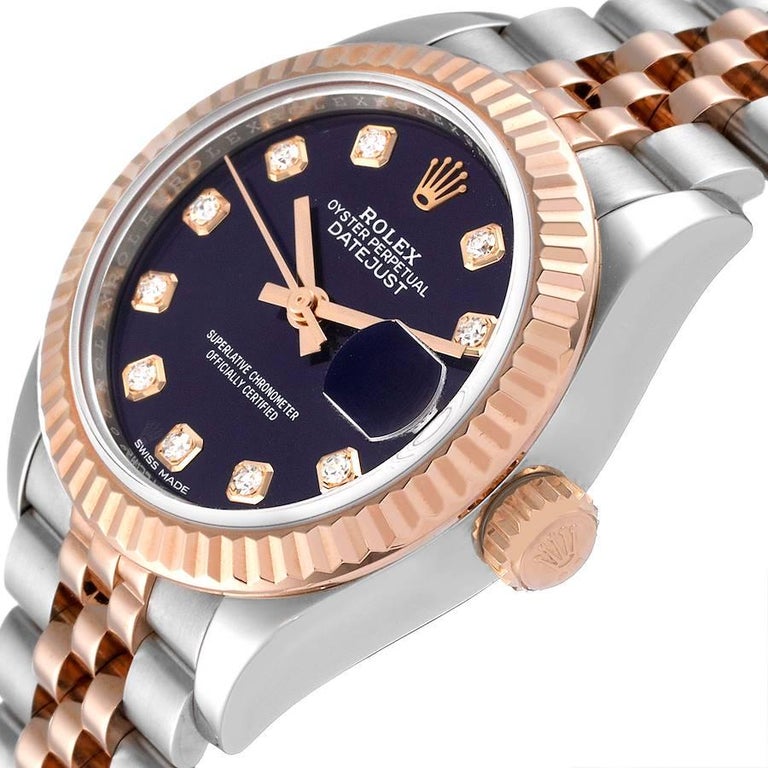 Rolex Datejust 28 Steel Everose Aubergine Diamond Ladies Watch 279171 ...
