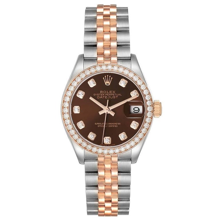 Rolex Datejust 28 Steel Rolesor Everose Gold Diamond Watch 279381 ...
