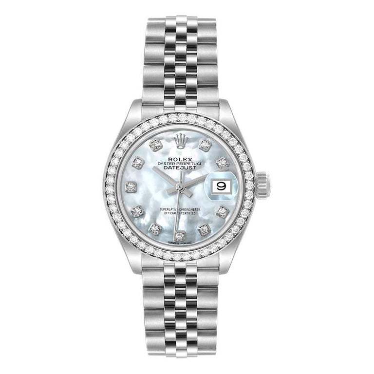 Rolex Datejust 28 Steel White Gold Mother Of Pearl Diamond Ladies Watch ...