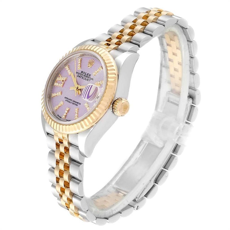 Rolex Datejust 28 Steel Yellow Gold Lilac Diamond Dial Ladies Watch ...